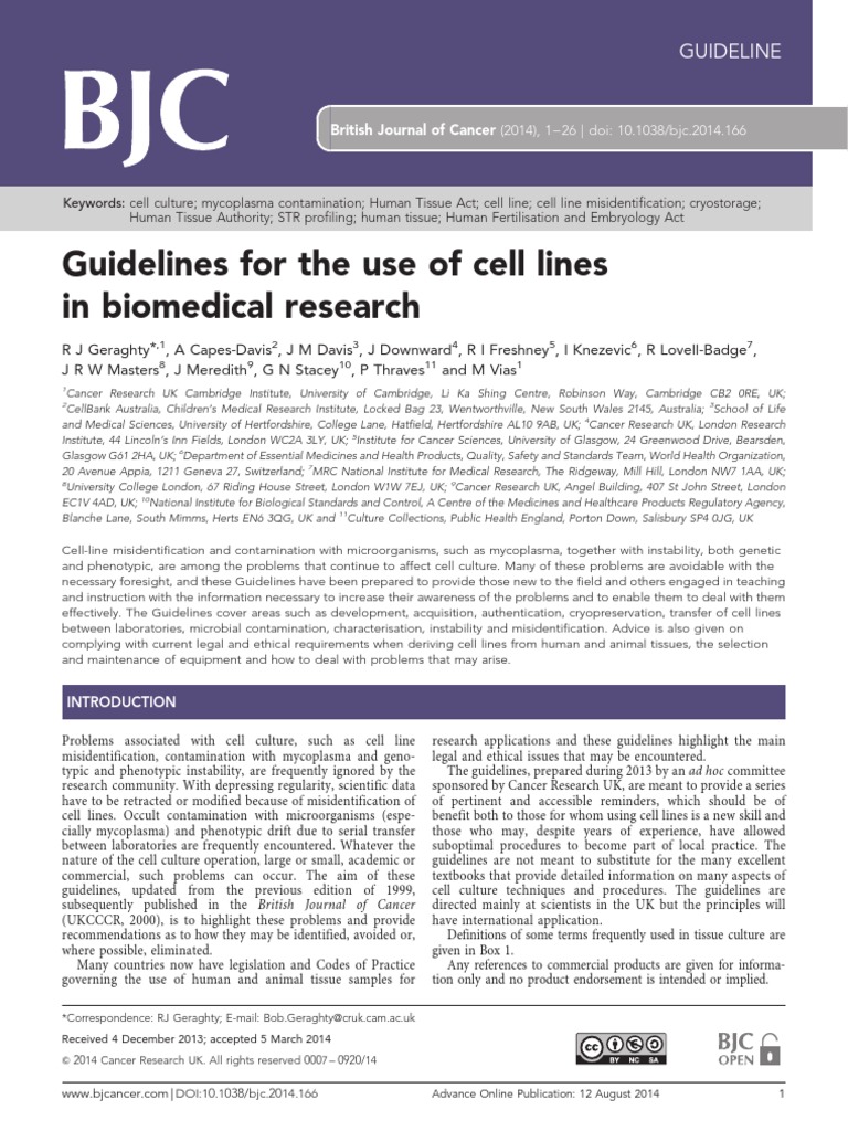 Guidelines For Cell Lines | PDF | Cell Culture | Microsatellite