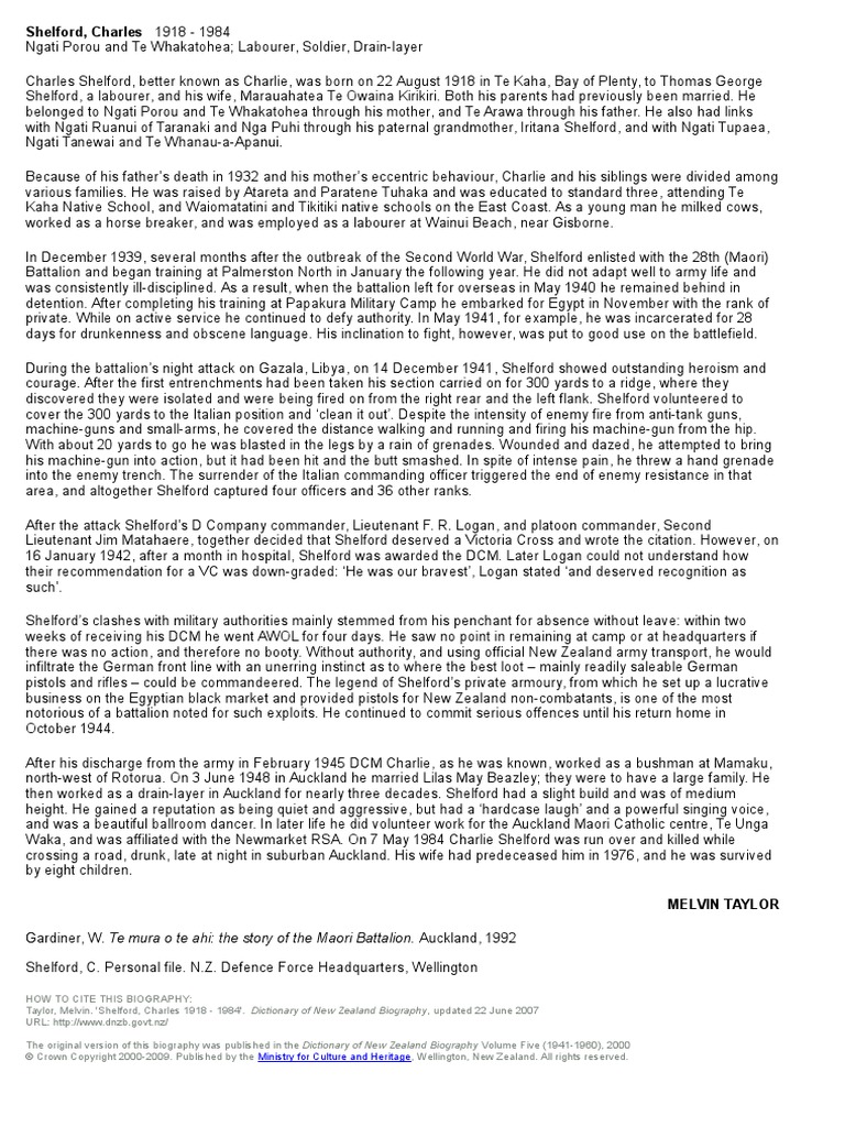 28th (Maori) Battalion - Uncle Charlie Shelford | PDF | Trench Warfare ...