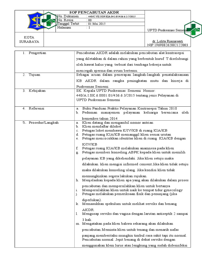 SOP KB Pencabutan AKDR | PDF