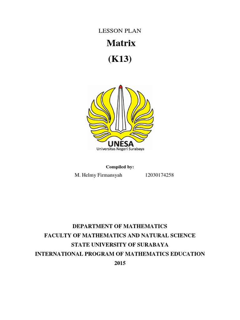Matrix Operations Lesson Plan | PDF
