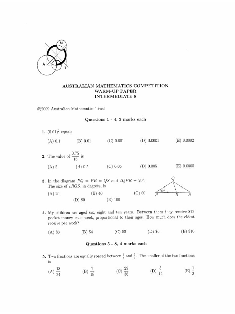 Australian Mathematics Competition | PDF | Science | Teaching Mathematics