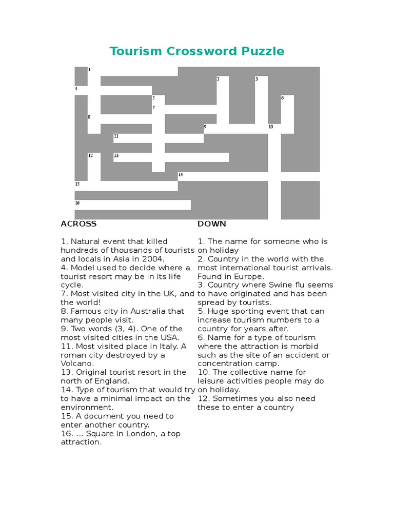 Tourism Crossword Puzzle | PDF