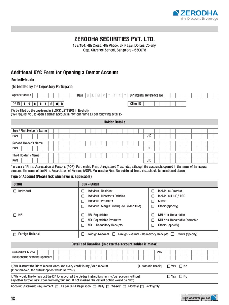 Zerodha Demat Account Opening Form | PDF | Power Of Attorney ...