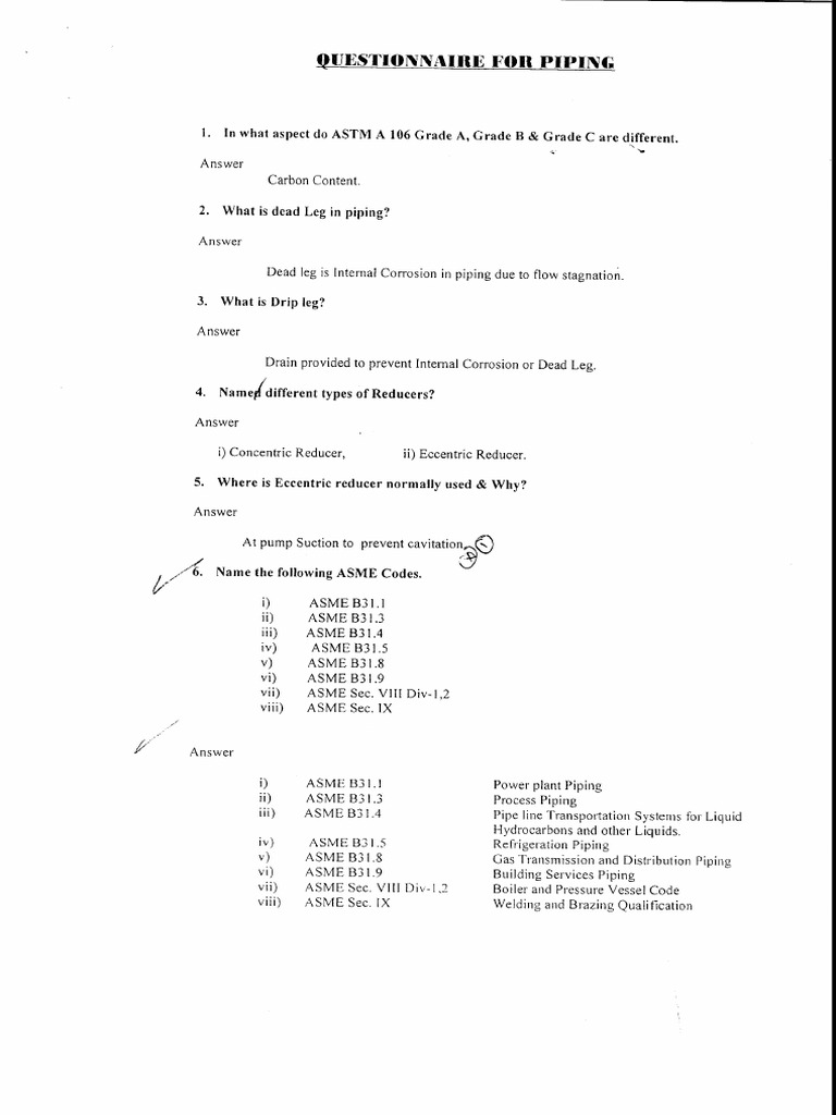 Questionnaire For Piping | PDF