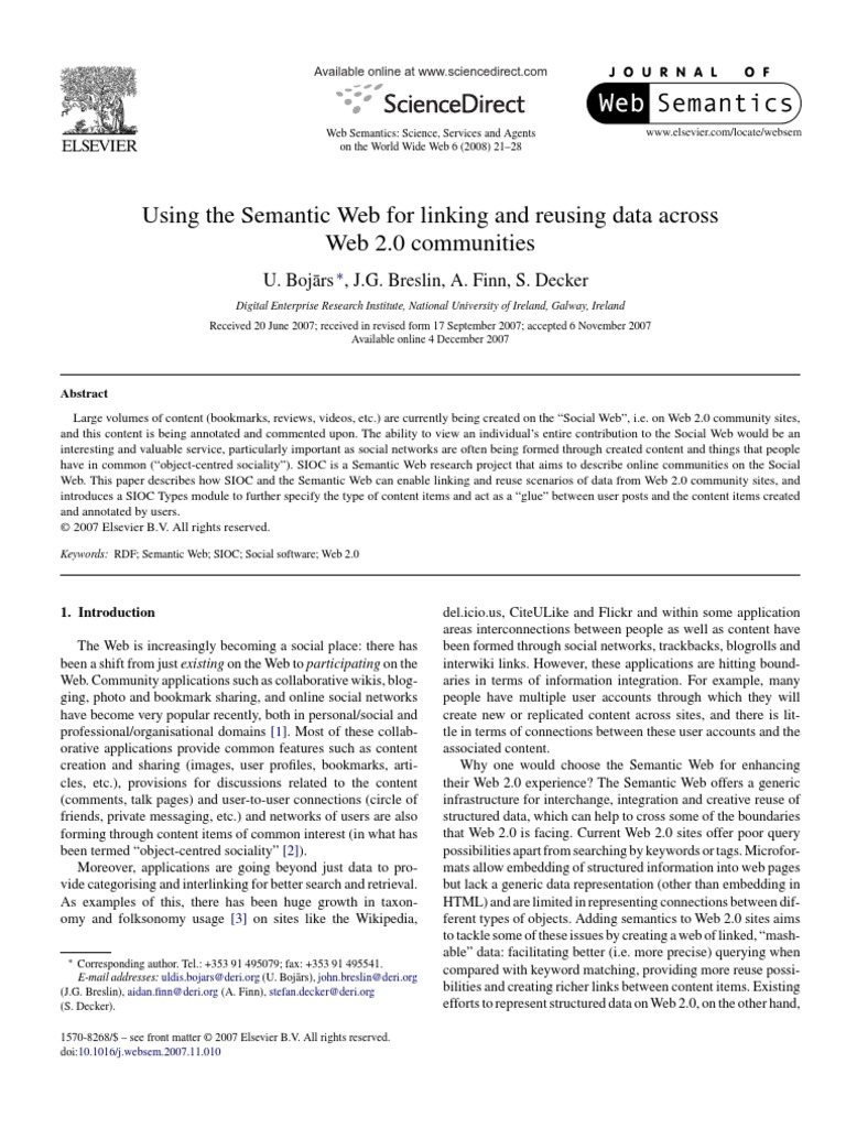 Bojars - Using The Semantic Web For Linking and Reusing Data Across Web 2.0 Communities | PDF ...