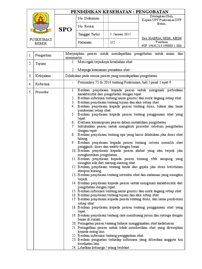 Sop Pendidikan Kesehaan Pengobatan | PDF