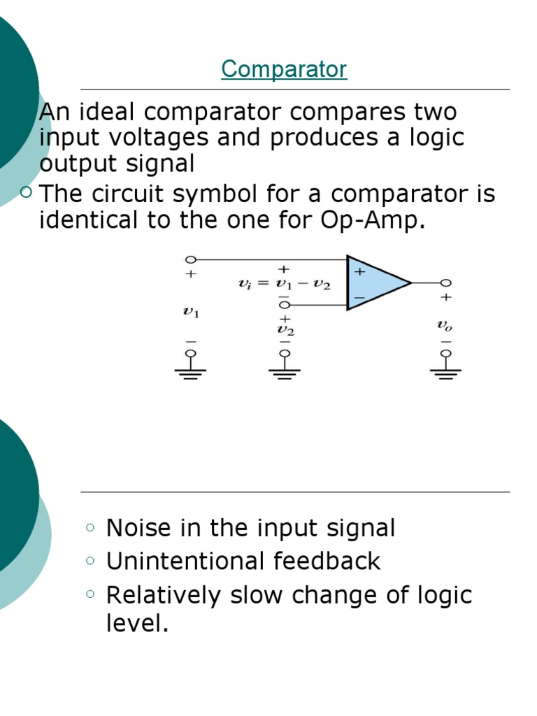 An Ideal Comparator Compares Two Input Voltages and Produces A Logic Output Signal The Circuit ...