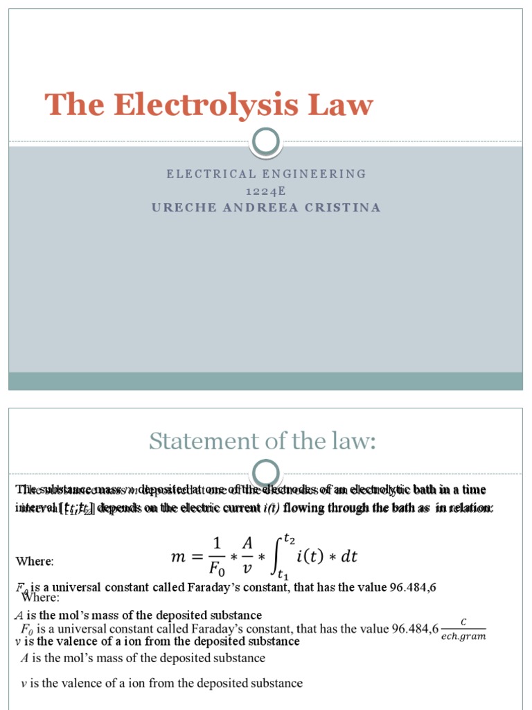 Faraday's Law in Electrolysis Applications | PDF | Technology & Engineering