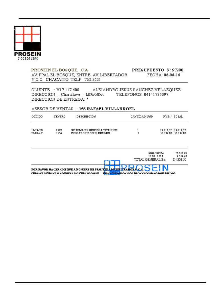 Factura Prosein El Bosque - Alejandro | PDF