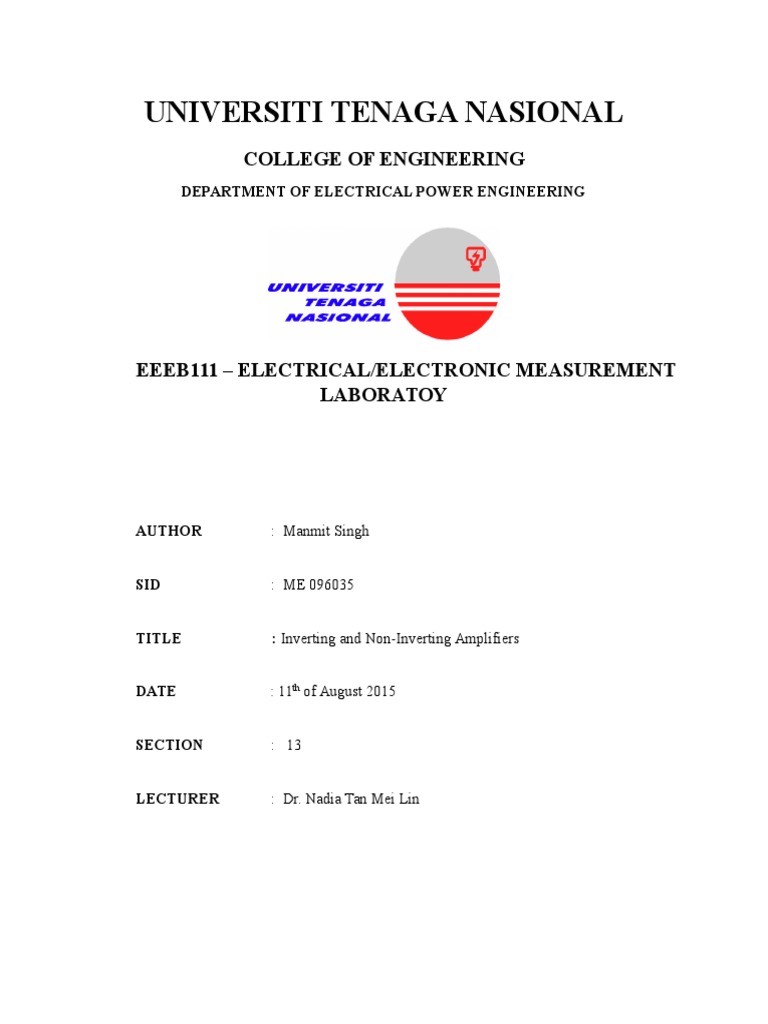 UNITEN Cover Page | PDF | Operational Amplifier | Amplifier