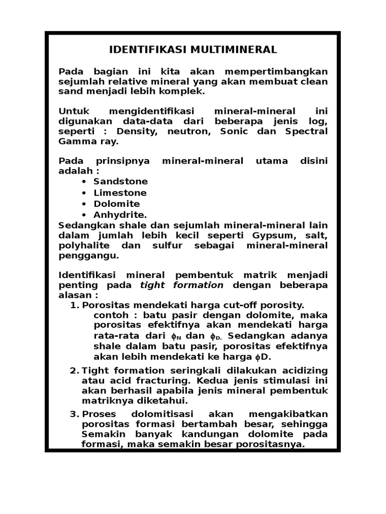 Identifikasi Multimineral dengan Log Porositas | PDF