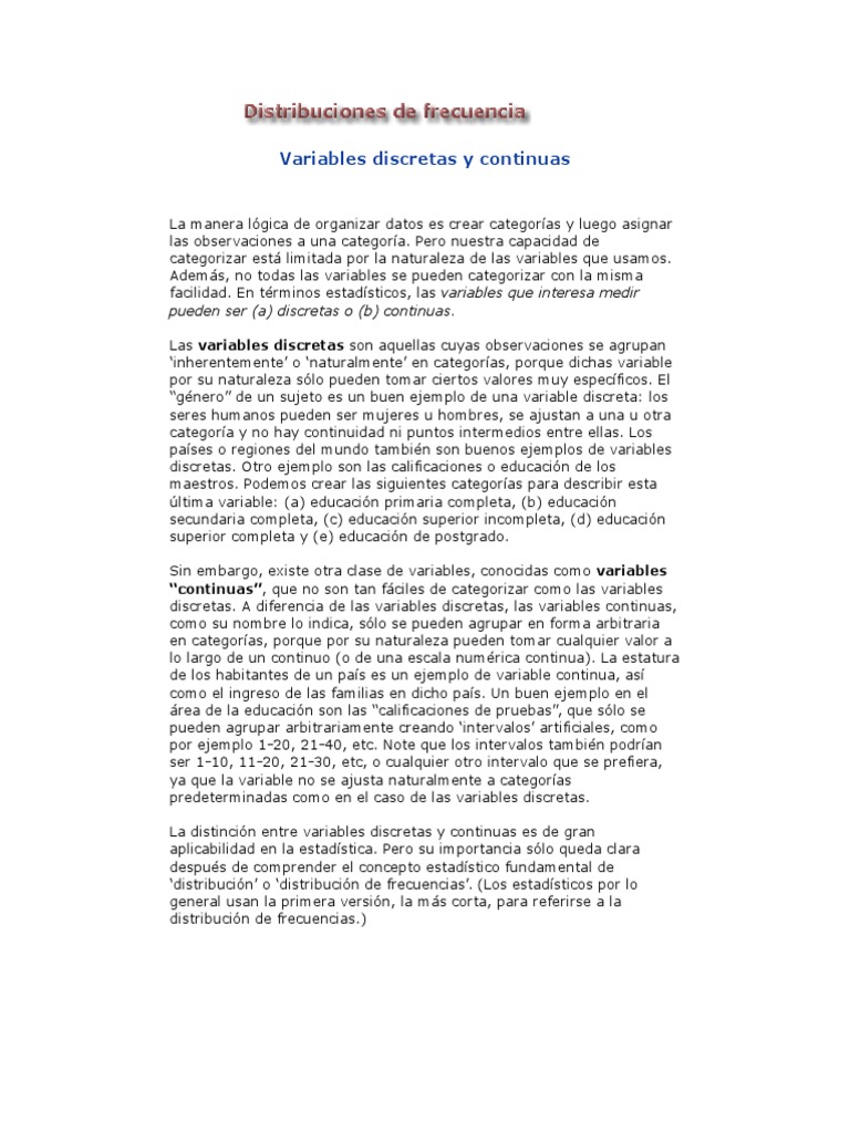 Variables Discretas y Continuas | PDF | Proposición | Variable ...