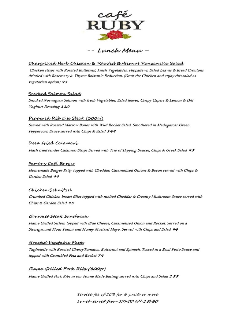 Bossa Lunch Menu Highlights | PDF