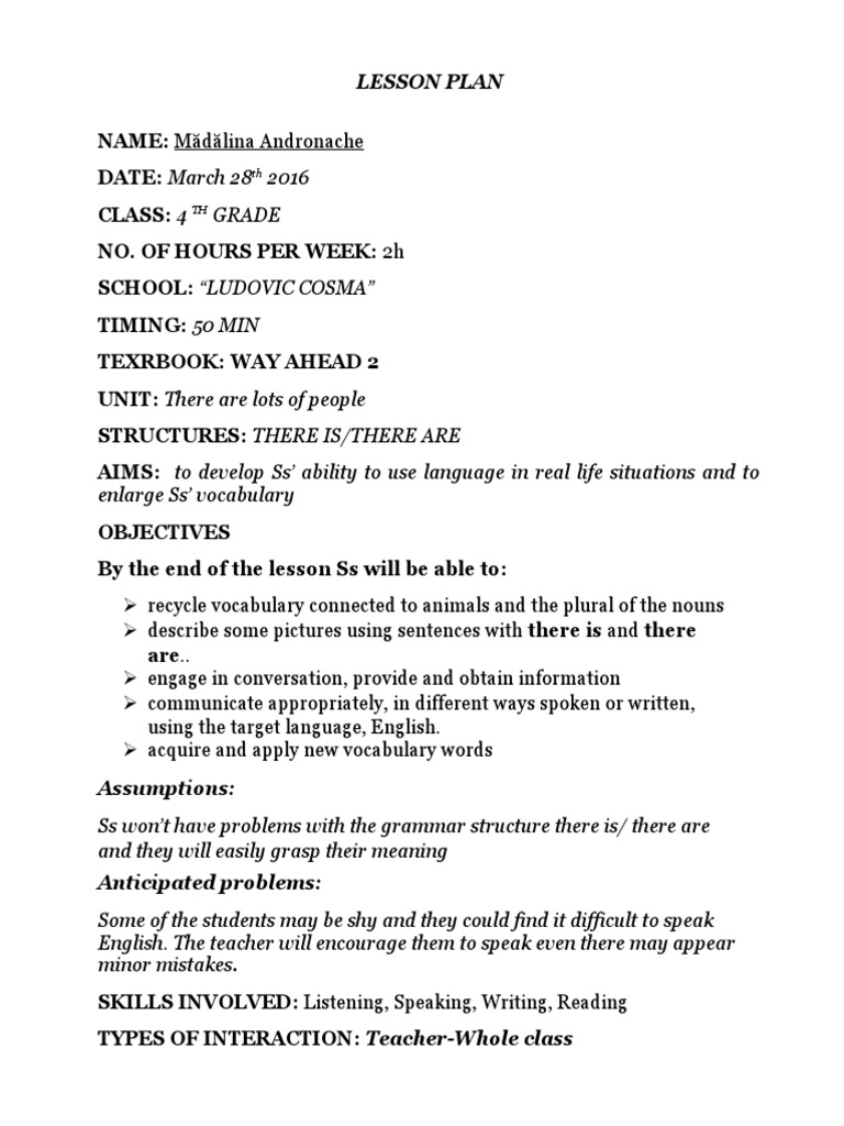 There Is There Are Lesson Plan | PDF | Lesson Plan | Vocabulary