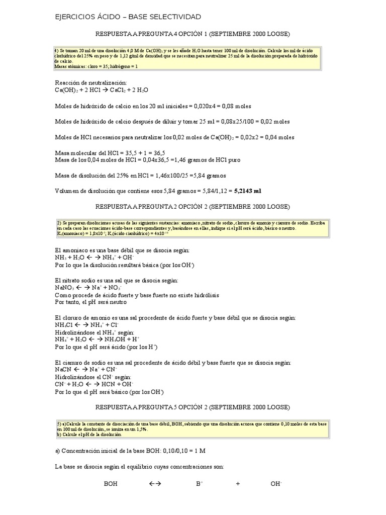 Soluciones Ácido Base Aragón | PDF