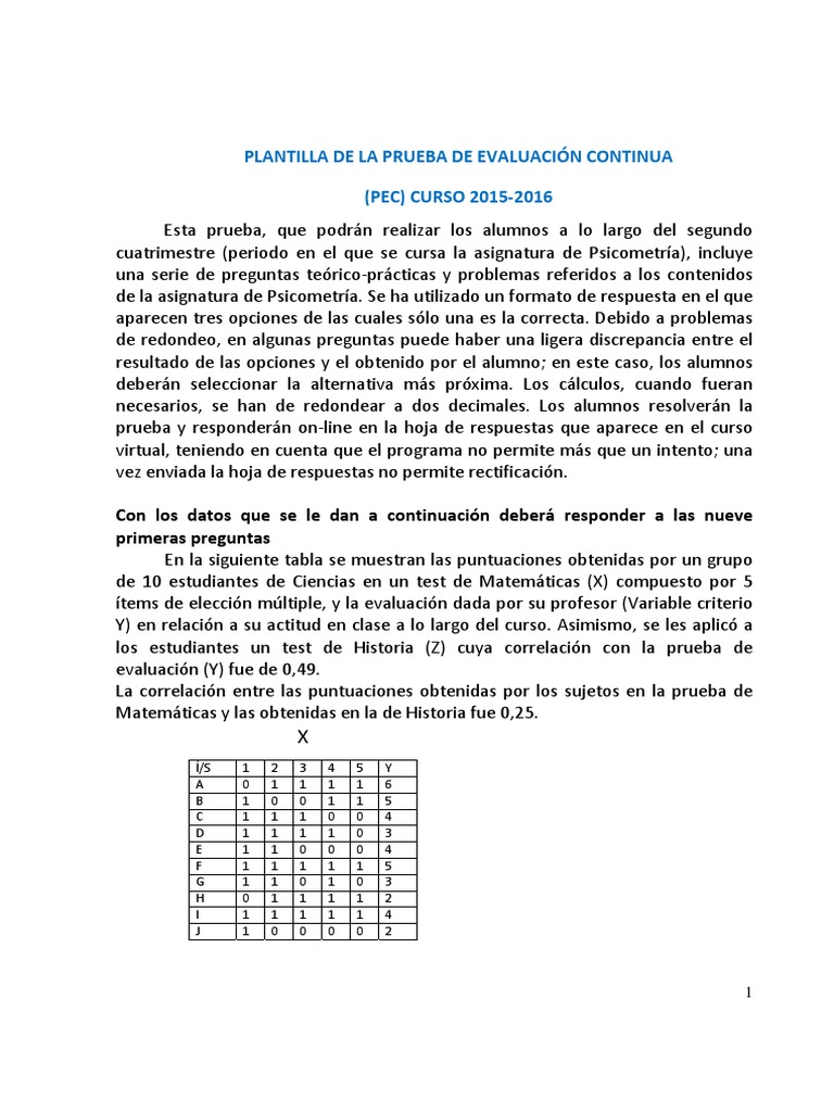 Psicometria Solucion PEC 2016 | PDF | Pruebas psicologicas | Validez (Estadísticas)