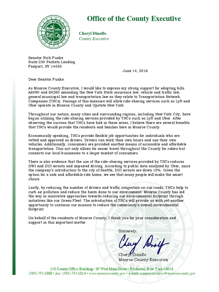 Uber-Lyft Support Letter | PDF