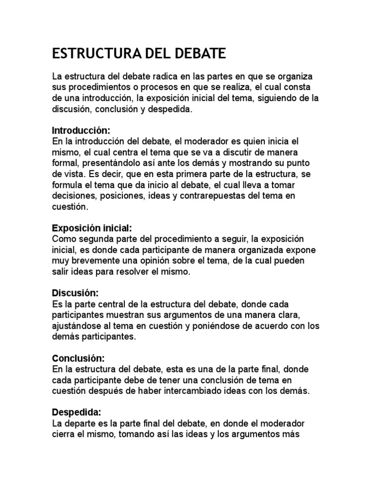 La estructura del debate: introducción, exposición, discusión ...