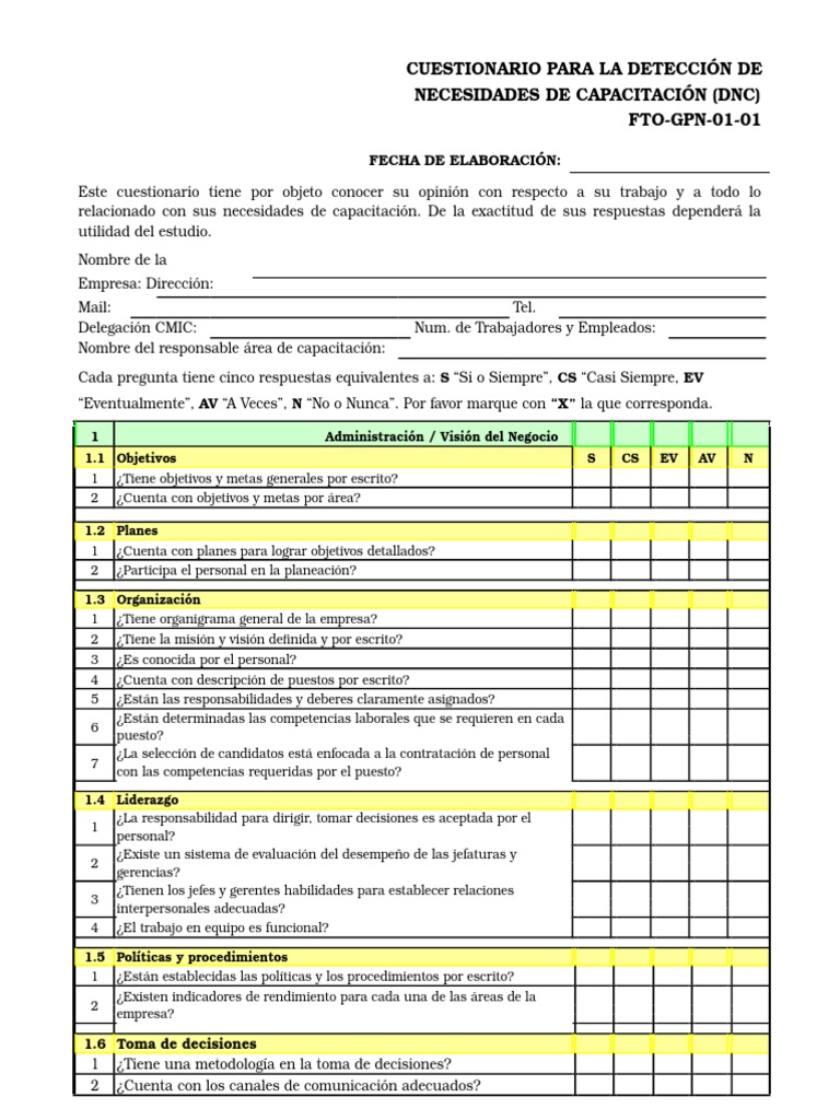 Cuestionario DNC | PDF | Calidad (comercial) | Toma de decisiones Cuestionario DNC | PDF | Calidad (comercial) | Toma de decisiones