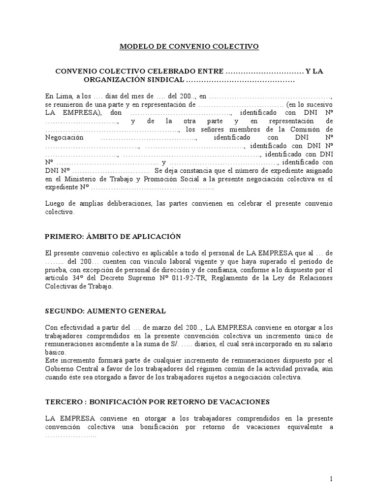 Modelo Convenio | PDF | Acuerdo colectivo | Salario