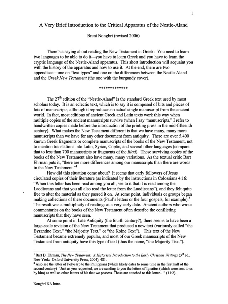 A Very Brief Introduction To The Critical Apparatus of The Nestle-Aland ...
