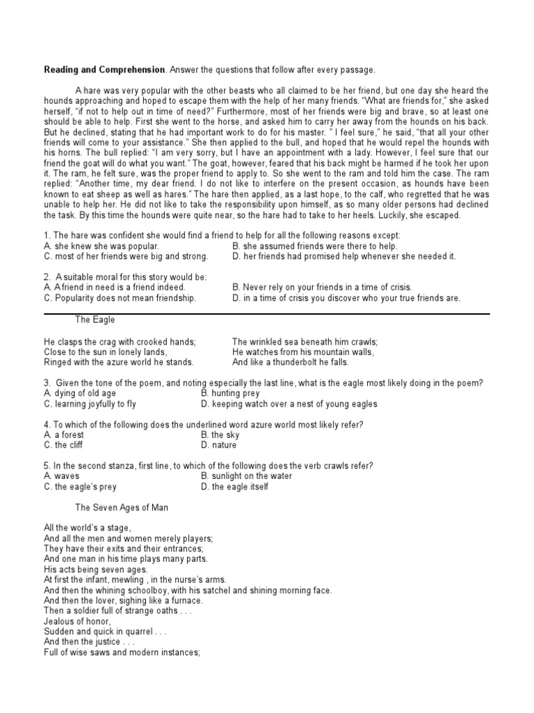 Reading Comprehension Practice Questions | PDF