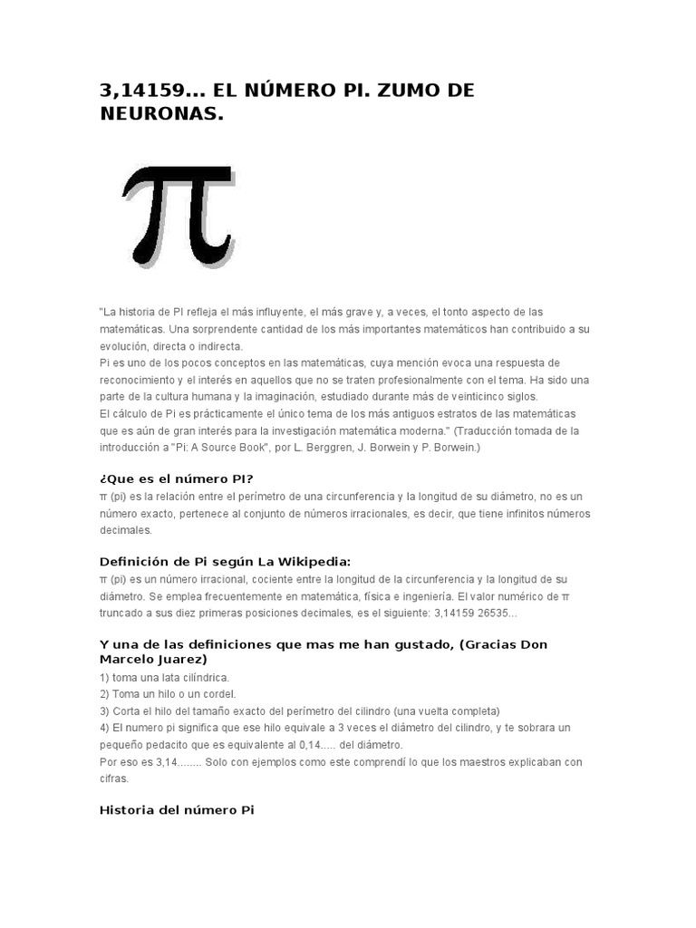 Numero Pi | PDF | Pi | Matemática Elemental