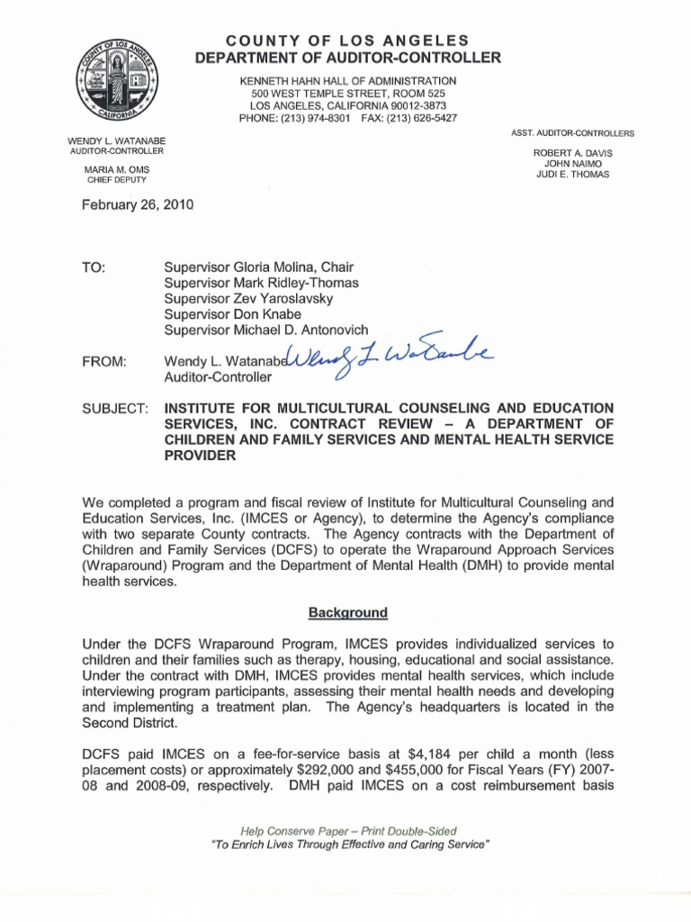 County Of Los Angeles Department Of Auditor-Controller