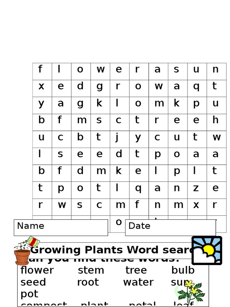 Growing Plants Word Search Worksheet | PDF