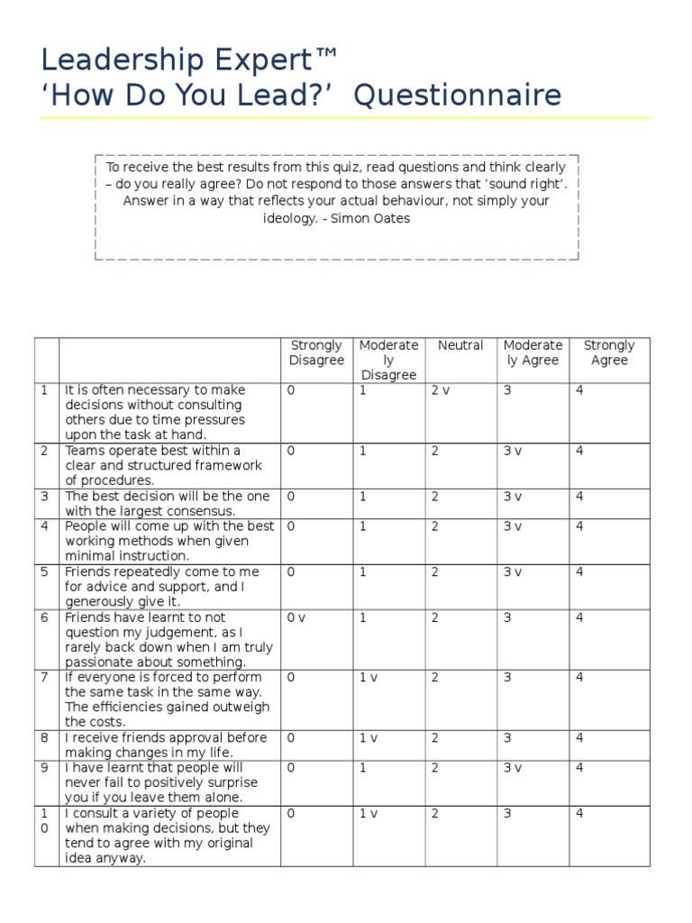 Leadership Expert Questionnaire | PDF | Questionnaire | Leadership