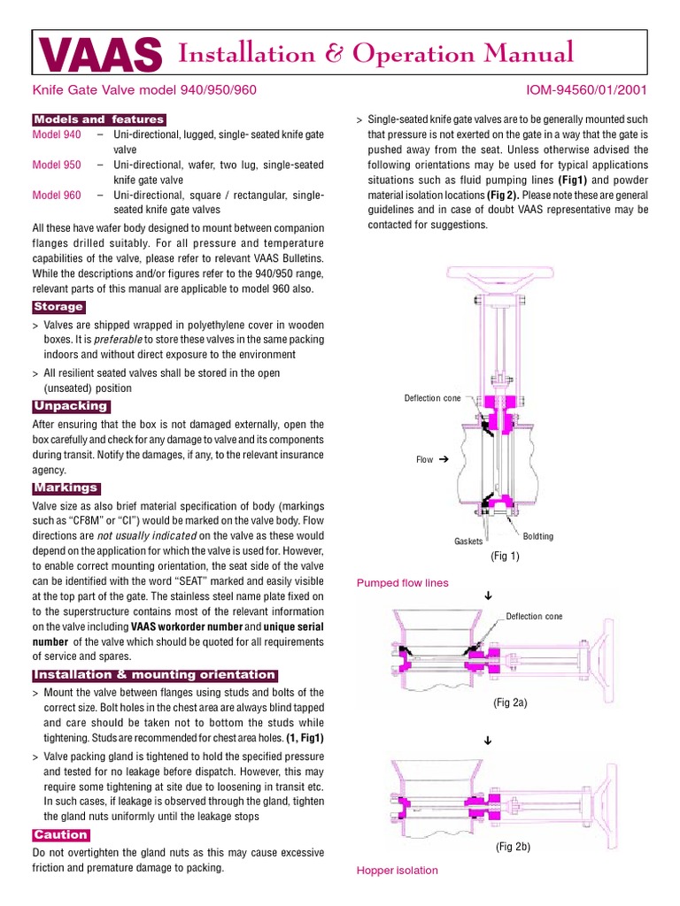 VAAS Knife Gate Valve Installation Manual | PDF | Valve | Actuator