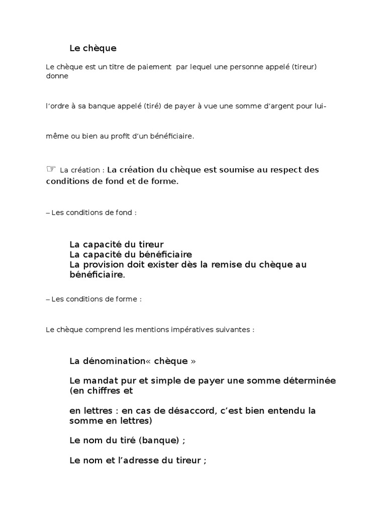 Comprendre le chèque et ses garanties | PDF