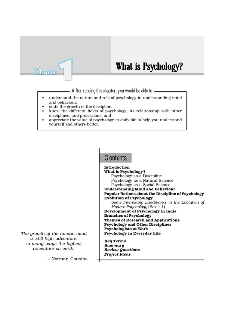 Chapter 1: Introduction To Psychology | PDF | Psychology | Mind
