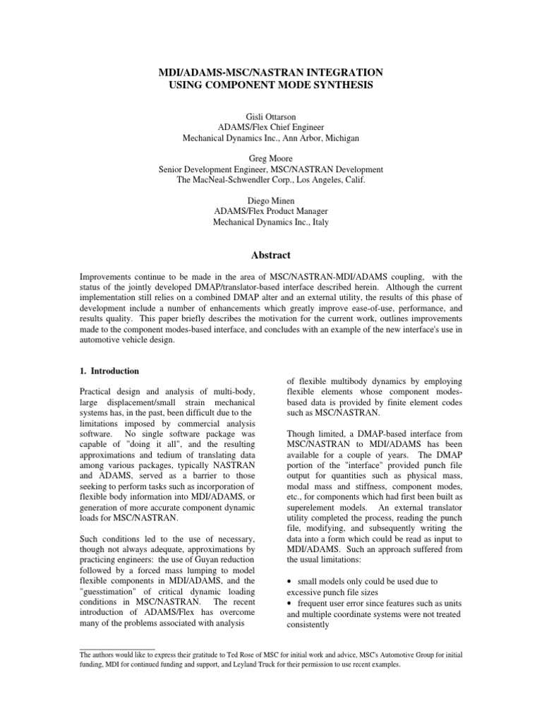 MDI/ADAMS-MSC/NASTRAN Interface Enhancements | PDF | Normal Mode ...