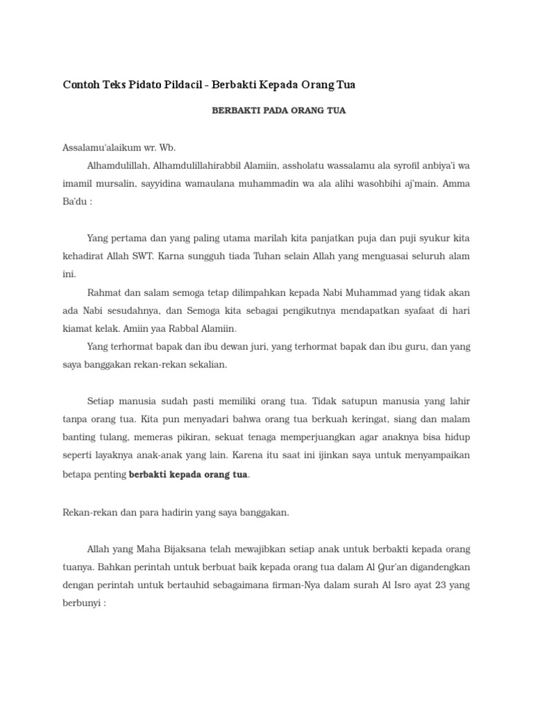 Contoh Teks Pidato Pildacil | PDF