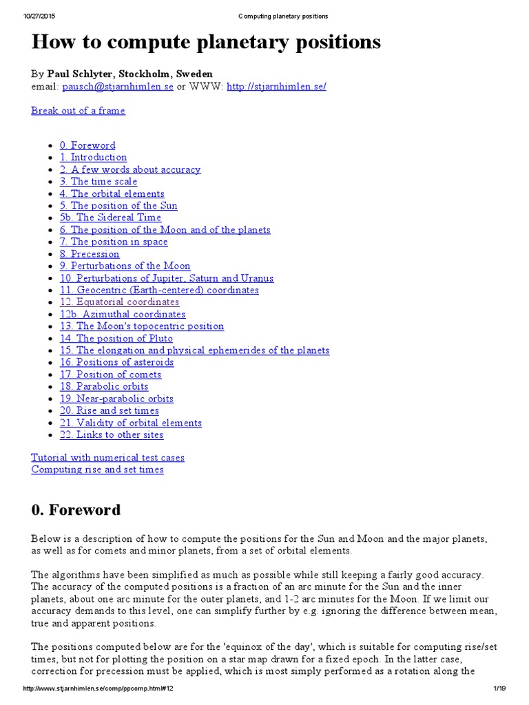 Computing Planetary Positions | PDF | Apsis | Orbit