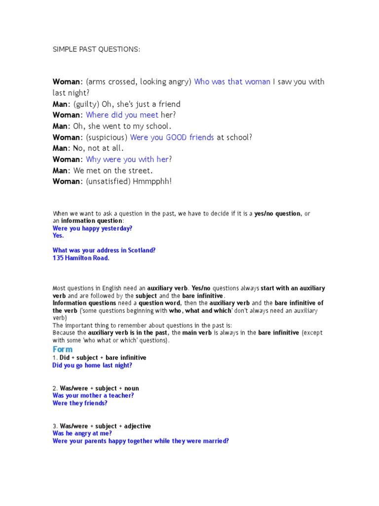 Simple Past Question Formation Guide | PDF | Language Arts & Discipline ...