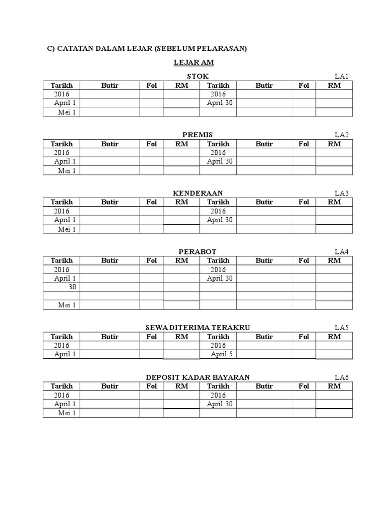 Template Lejar Sebelum Pelarasan Student | PDF