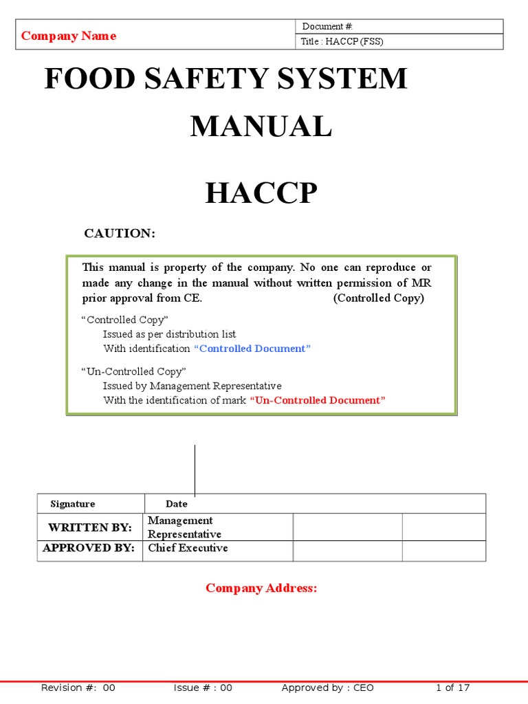 Haccp Manual Format | PDF | Hazard Analysis And Critical Control Points | Food Safety