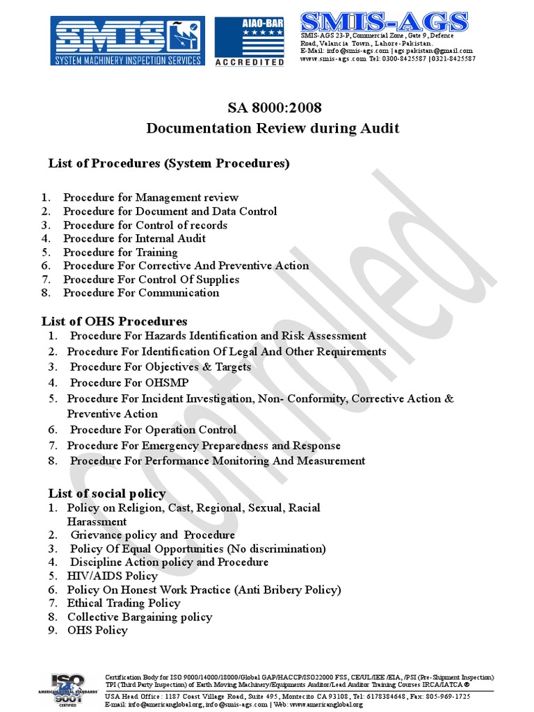 DocumentatiReview For ISO SA 8000 | PDF | Hazard Analysis And Critical ...