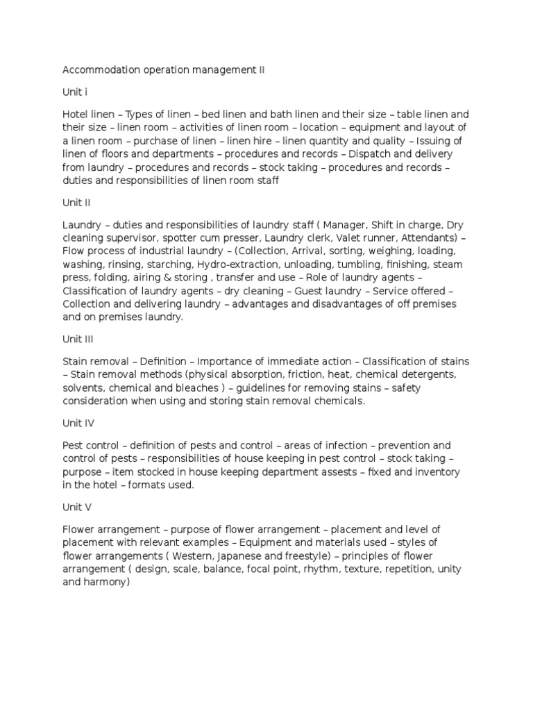 Accommodation Operation Management II | PDF