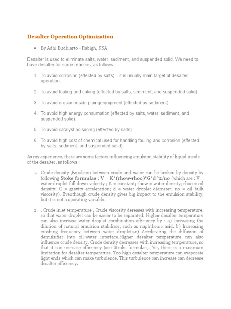 Desalter Operation Optimization | PDF | Emulsion | Chemical Substances