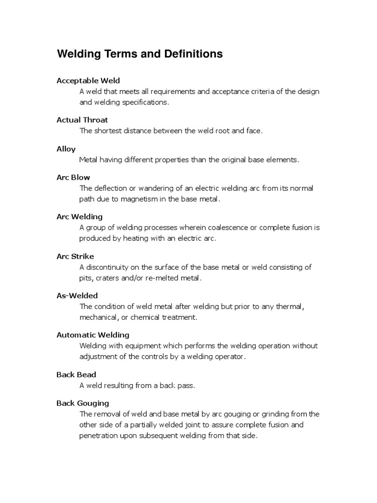 Welding Terms and Definitions PDF | PDF | Welding | Construction