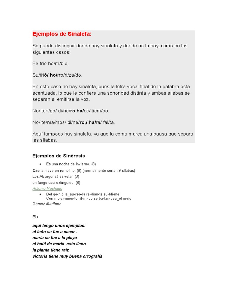 Ejemplos de Sinalefa | PDF