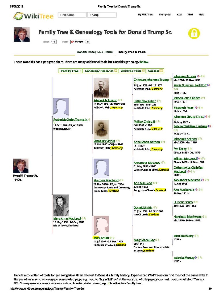 Family Tree For Donald Trump SR | PDF | Genealogy | Cyberspace