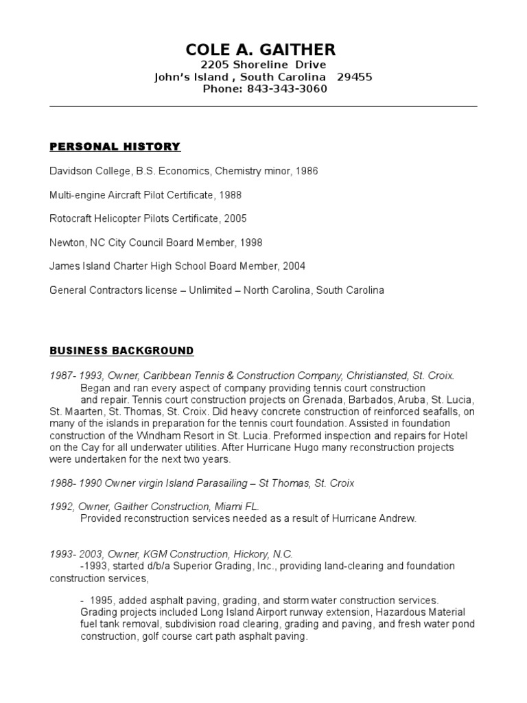 Cole Gaither Construction Resume | PDF | North Carolina | Nature