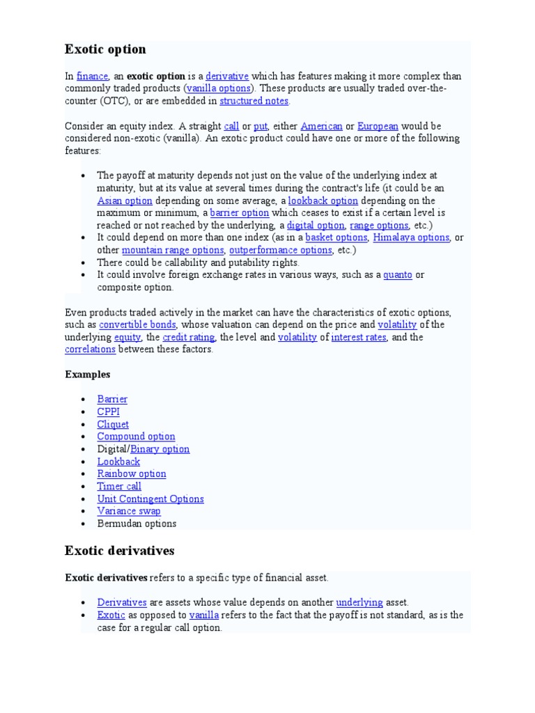 Exotic Derivatives & Options | PDF | Option (Finance) | Derivative ...