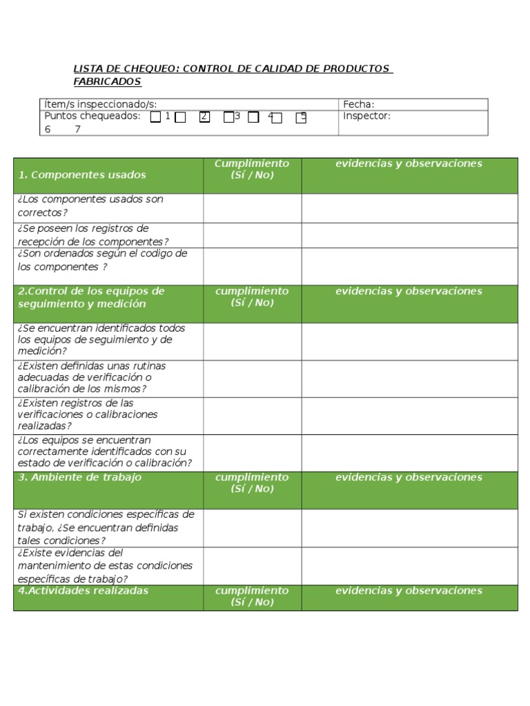 Checklist: Gestión de La Calidad | PDF | Calidad (comercial) | Cognición