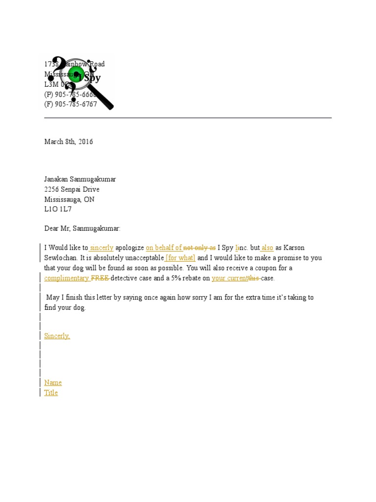 Apology Letter for Lost Dog Case | PDF | Home & Garden | Mystery ...