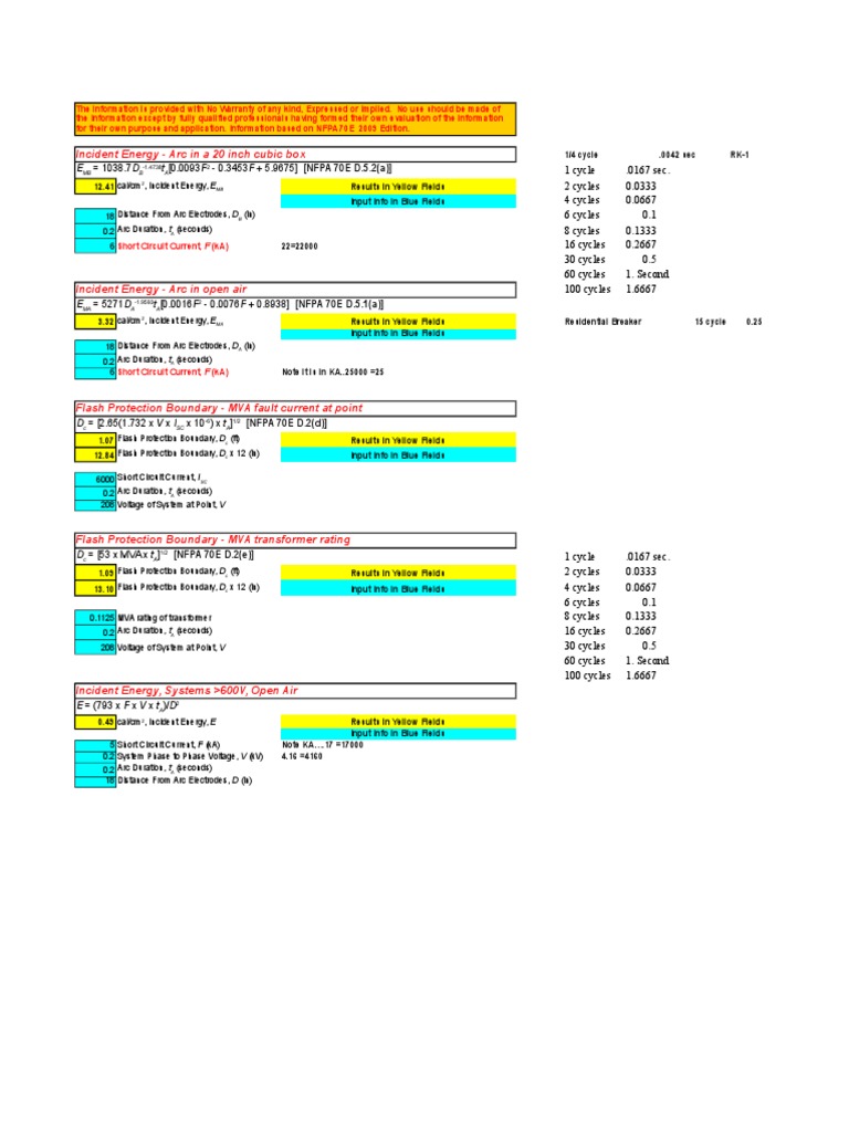 2009 NFPA 70E Arc Flash CalculatorII 1 | PDF | Transformer | Electric Arc